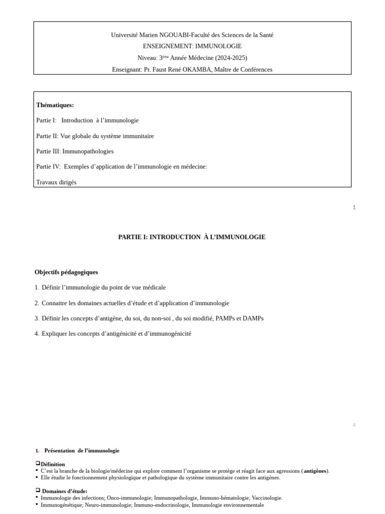 Cours Immuno Medecine 2025 Final Final | PDF | Système immunitaire | Lymphocyte T auxiliaire