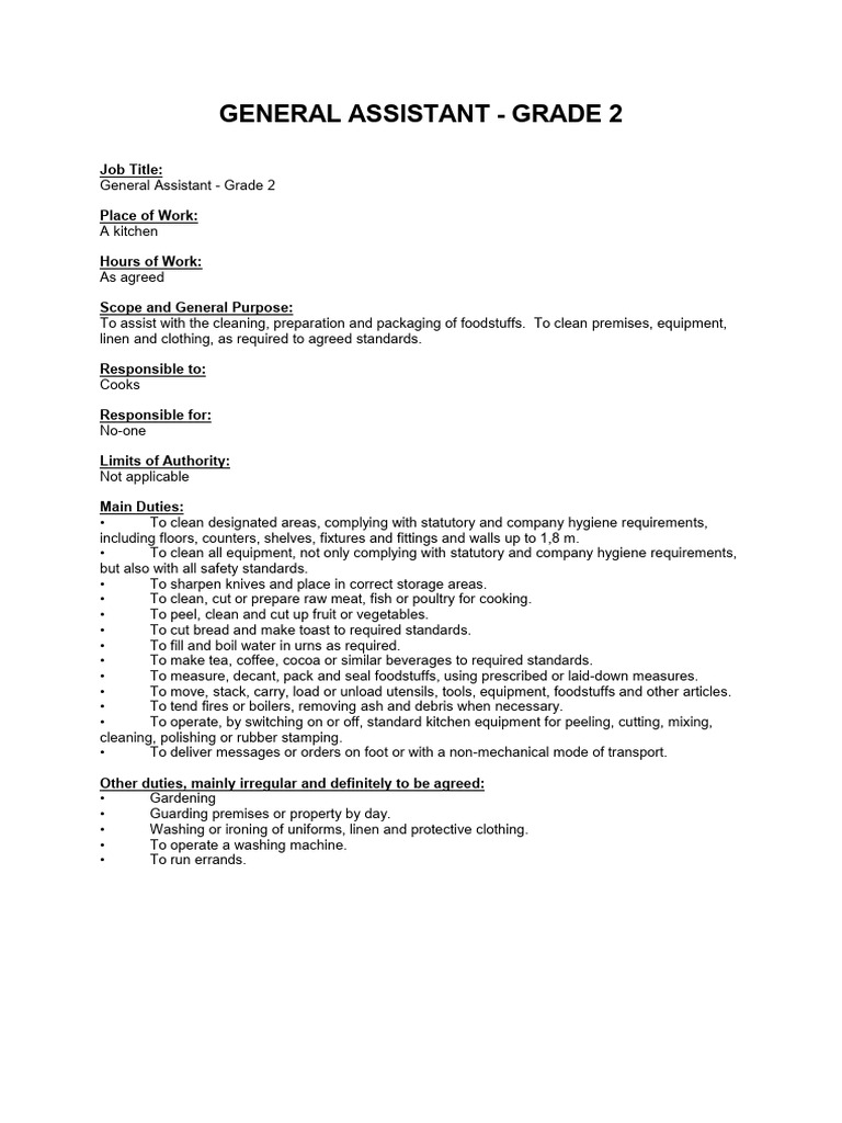 JOB HOTEL MODULE General Asst Gd2 | PDF