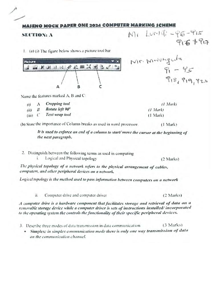 2024 Maseno Mock Computer Marking Scheme | PDF