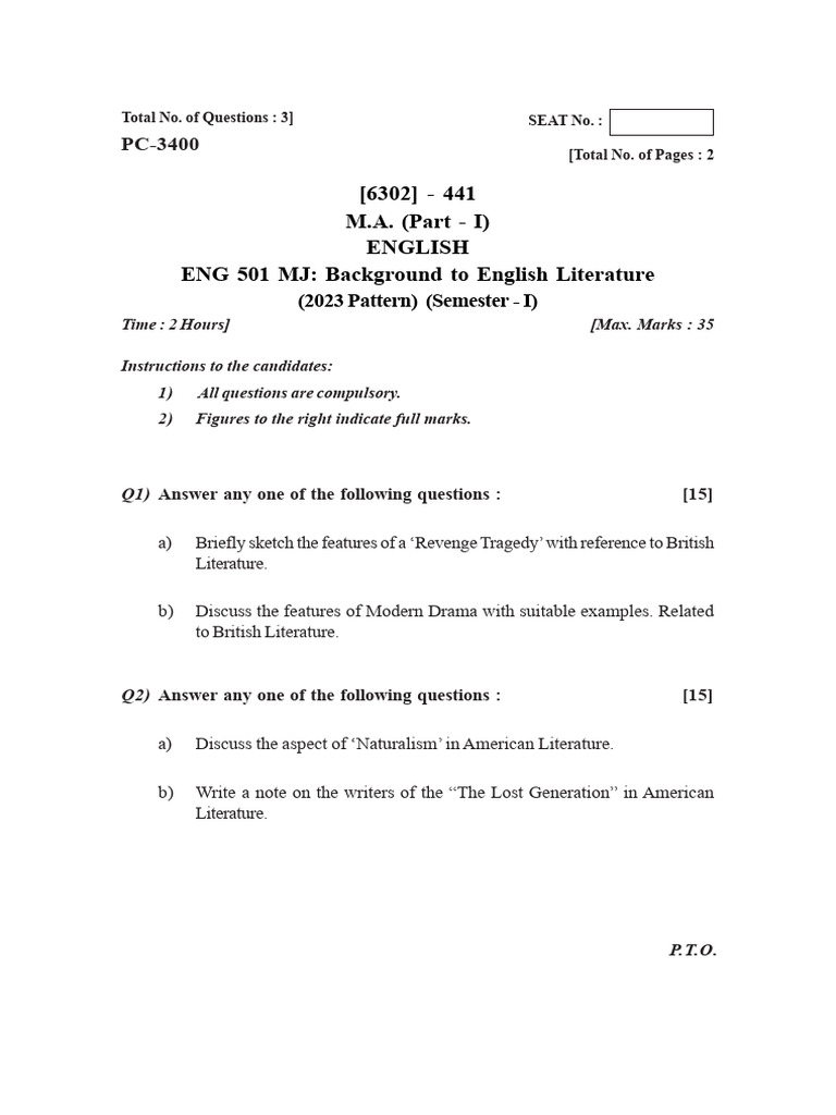 English Literature Exam Questions 2023 | PDF