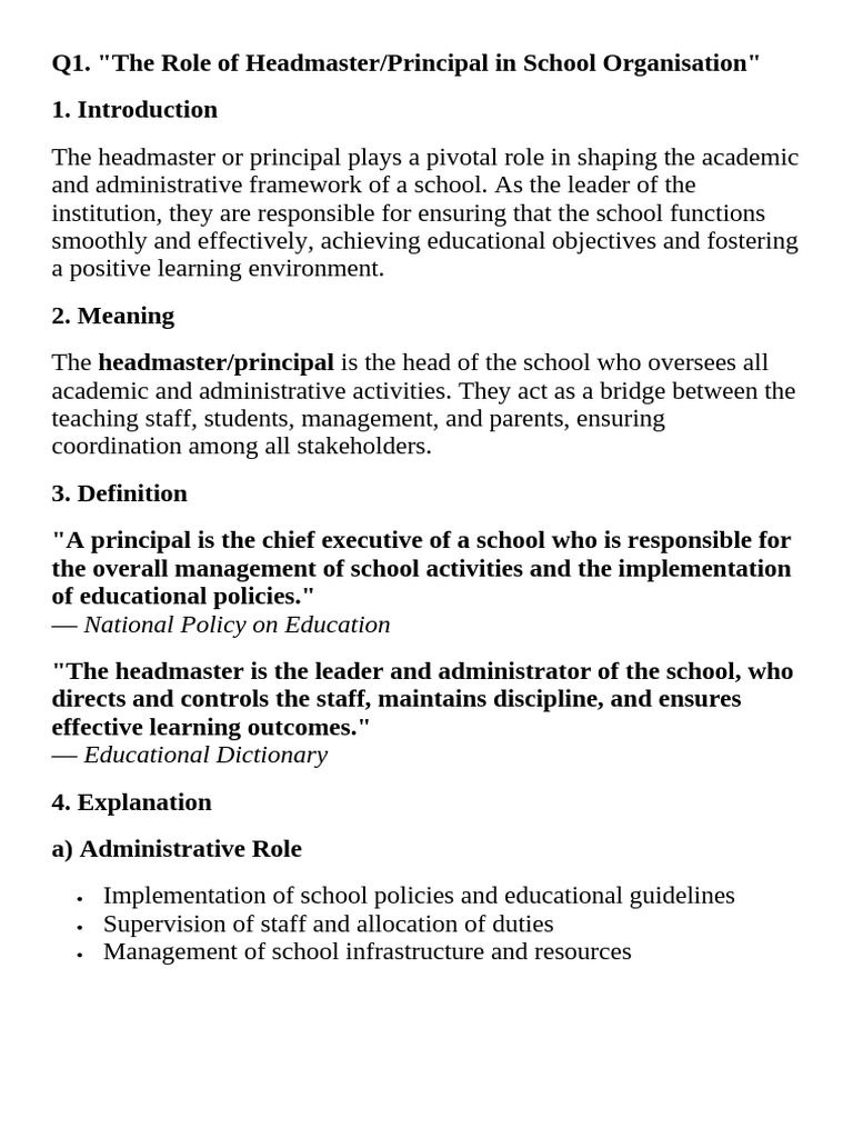 Role of Principal in School Organization | PDF | Disciplines | Teachers