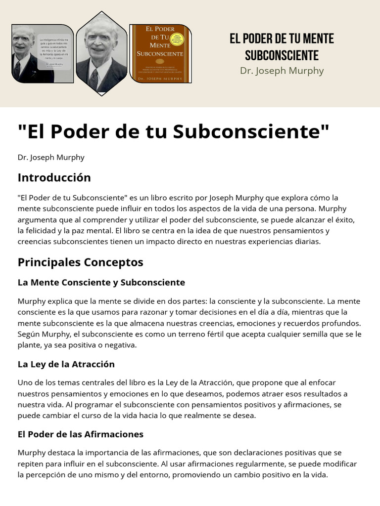 El Poder de Tu Subconsciente | PDF | Pensamiento | Mente