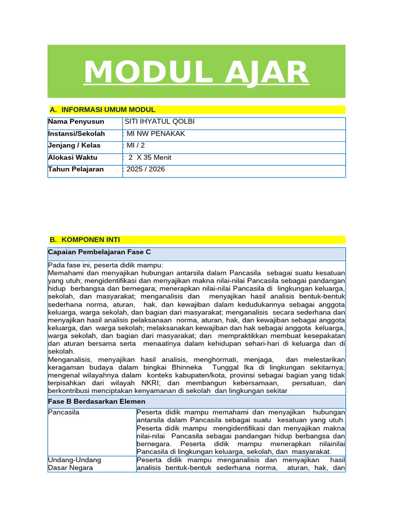 UNIT 1 PB 1 - MA PPKN Kls 5 | PDF