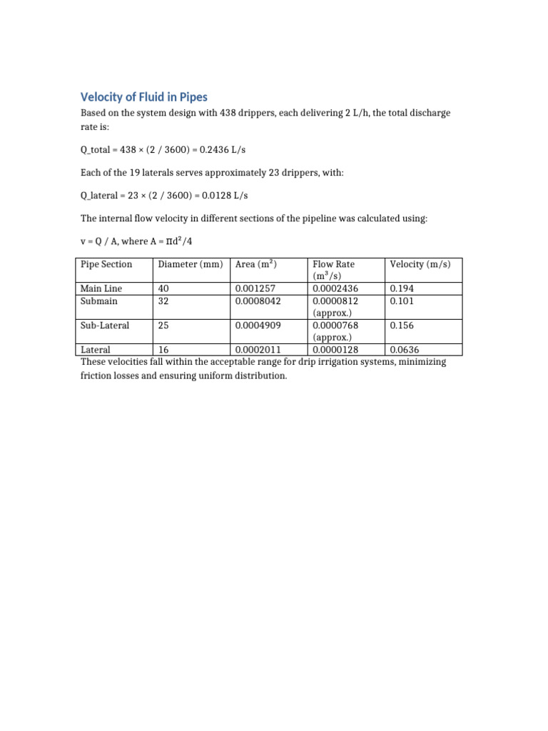 Velocity of Fluid in Pipes | PDF