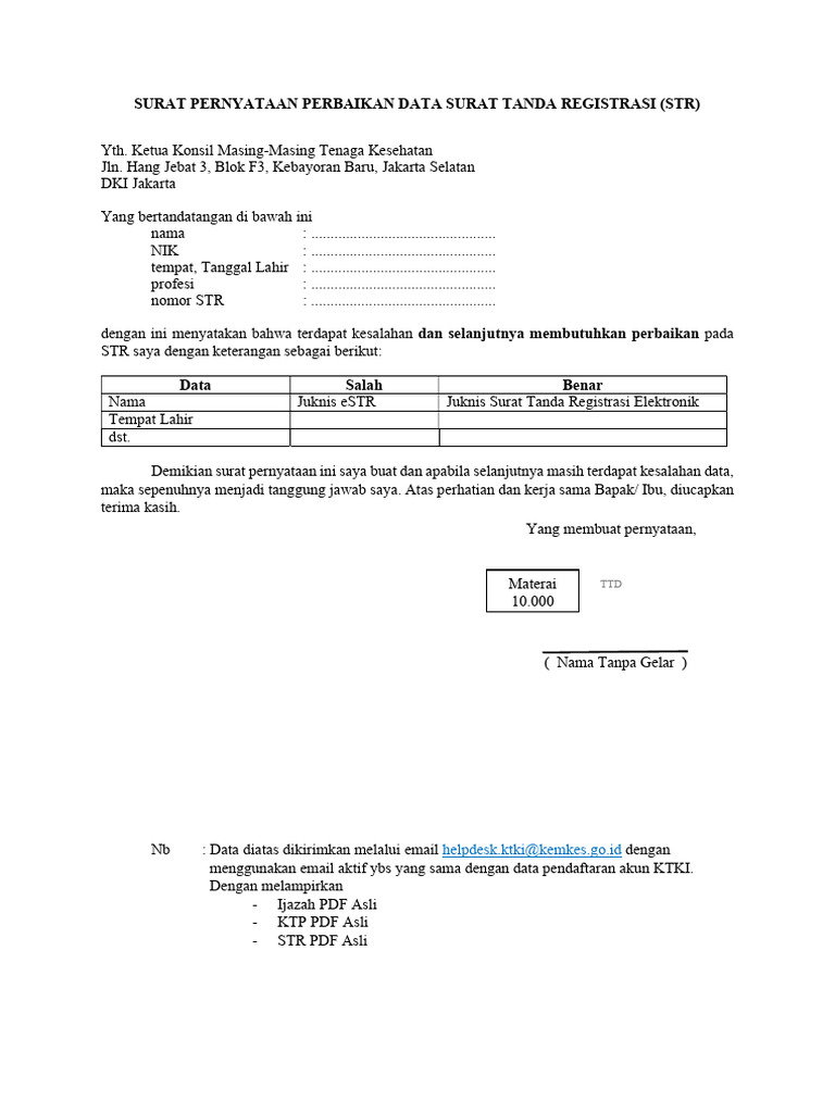 Surat Pernyataan Perbaikan Data | PDF