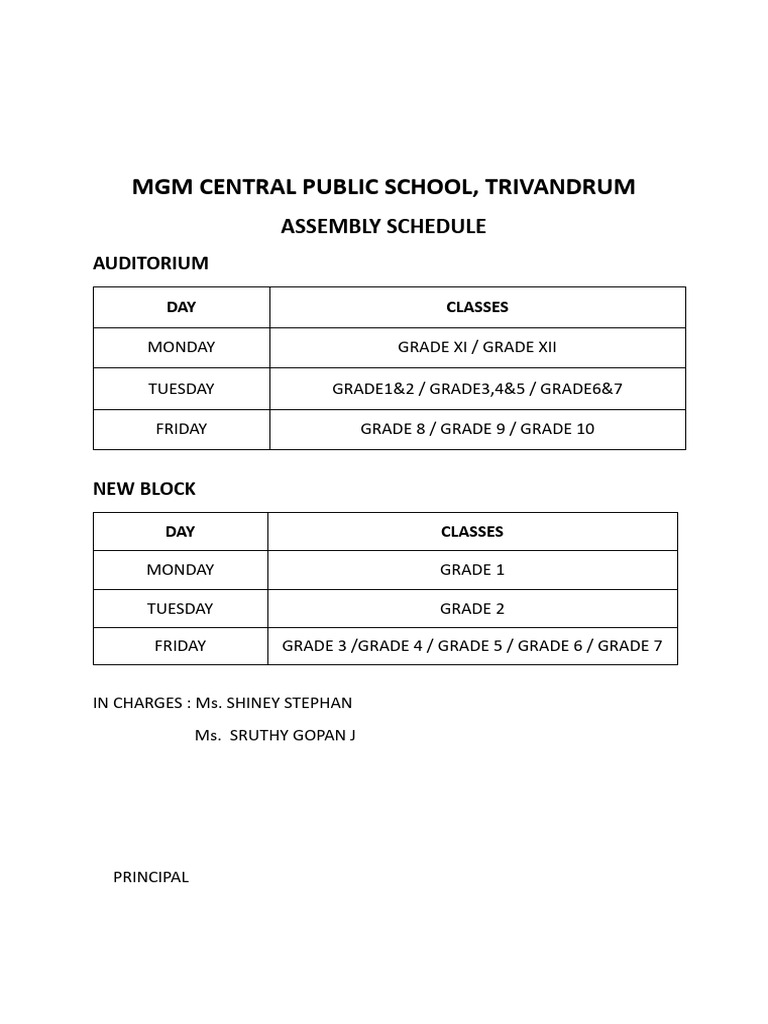 Assembly Schedule 1 | PDF