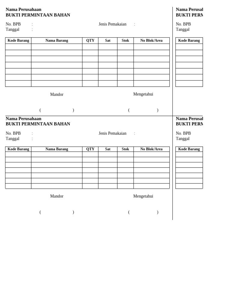 Form Permintaaan Dan Pemakaian Bahan | PDF