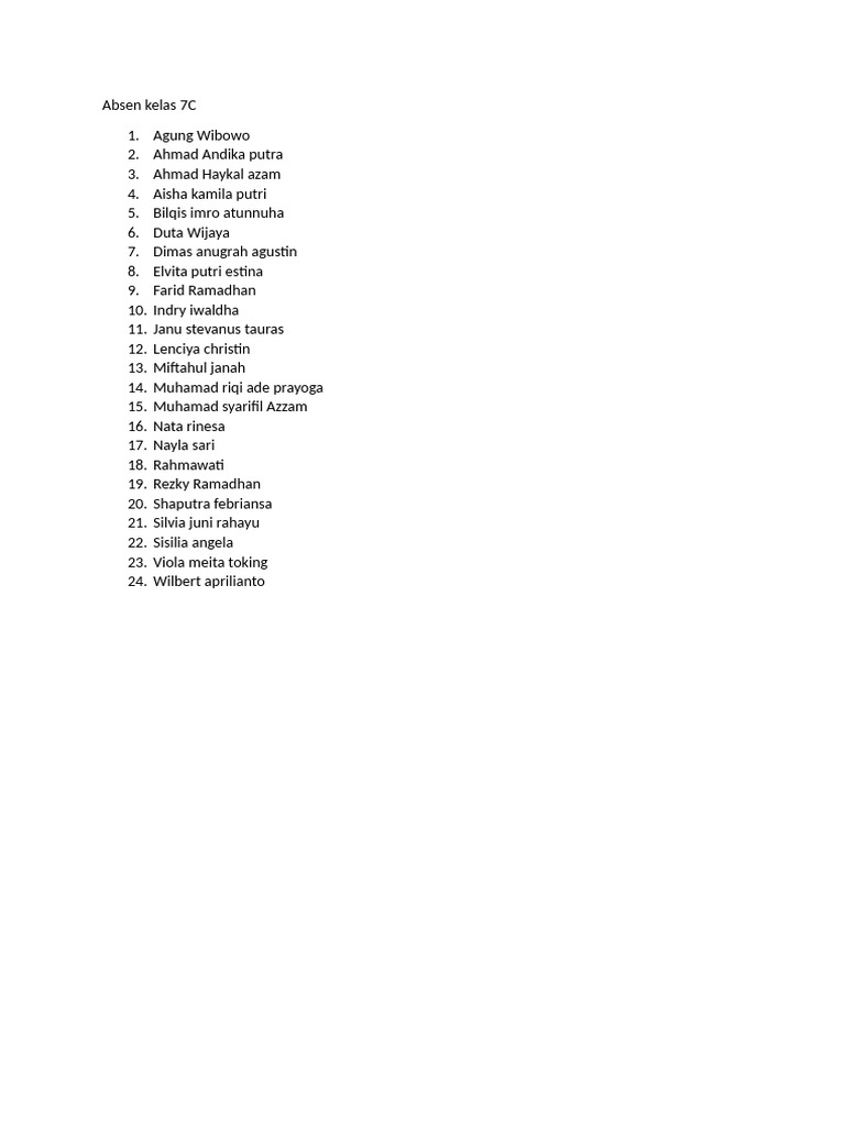 Absen Kelas 7C | PDF