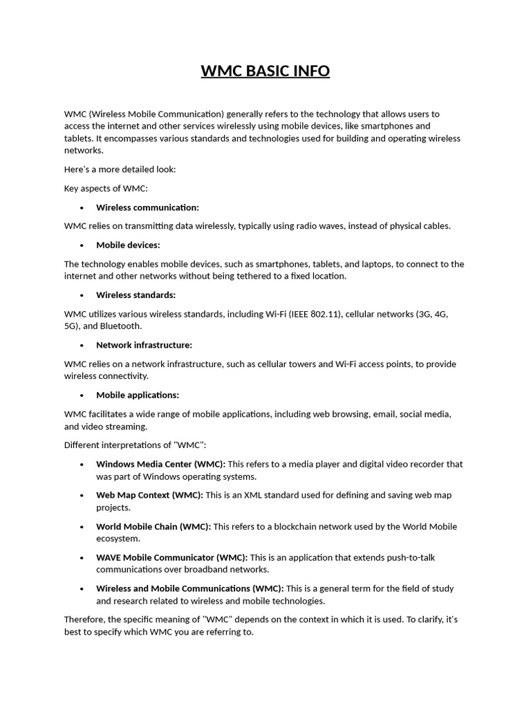 WMC Basic Info | PDF