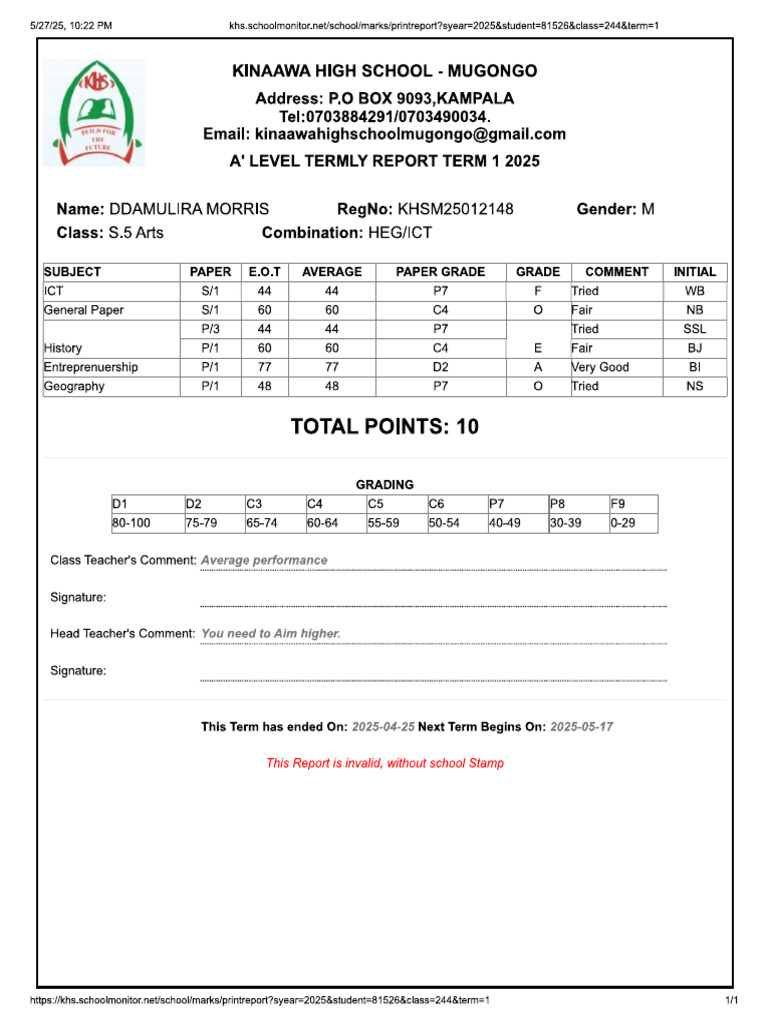 Khs A Level Report Card | PDF