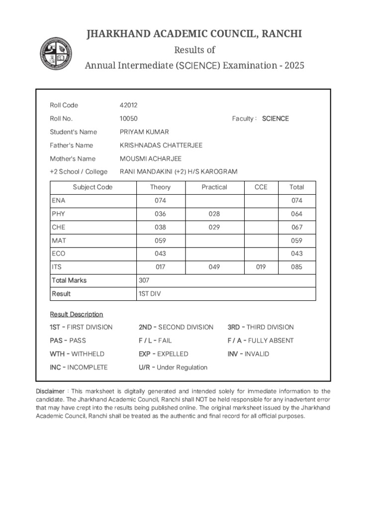 Home - Jharkhand Academic Council Priyam2 | PDF