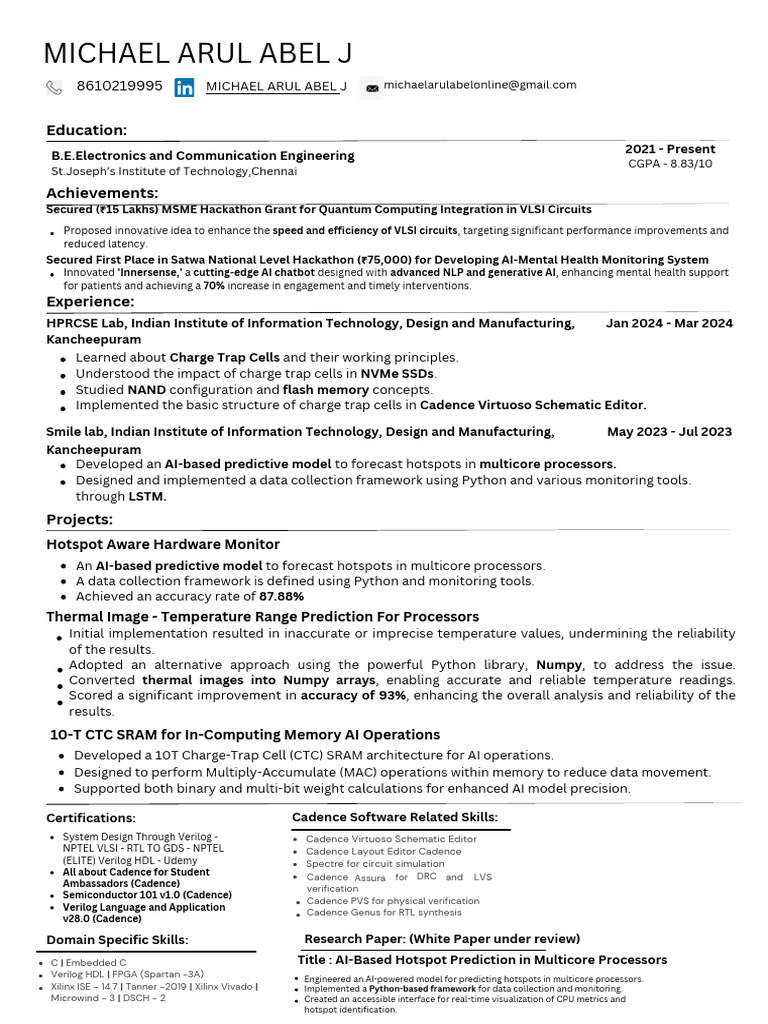 Michael Arul Abel J - Vlsi PDF | PDF | Hardware Description Language | Computer Science