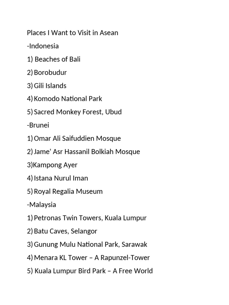 Places I Want To Visit in Asean | PDF