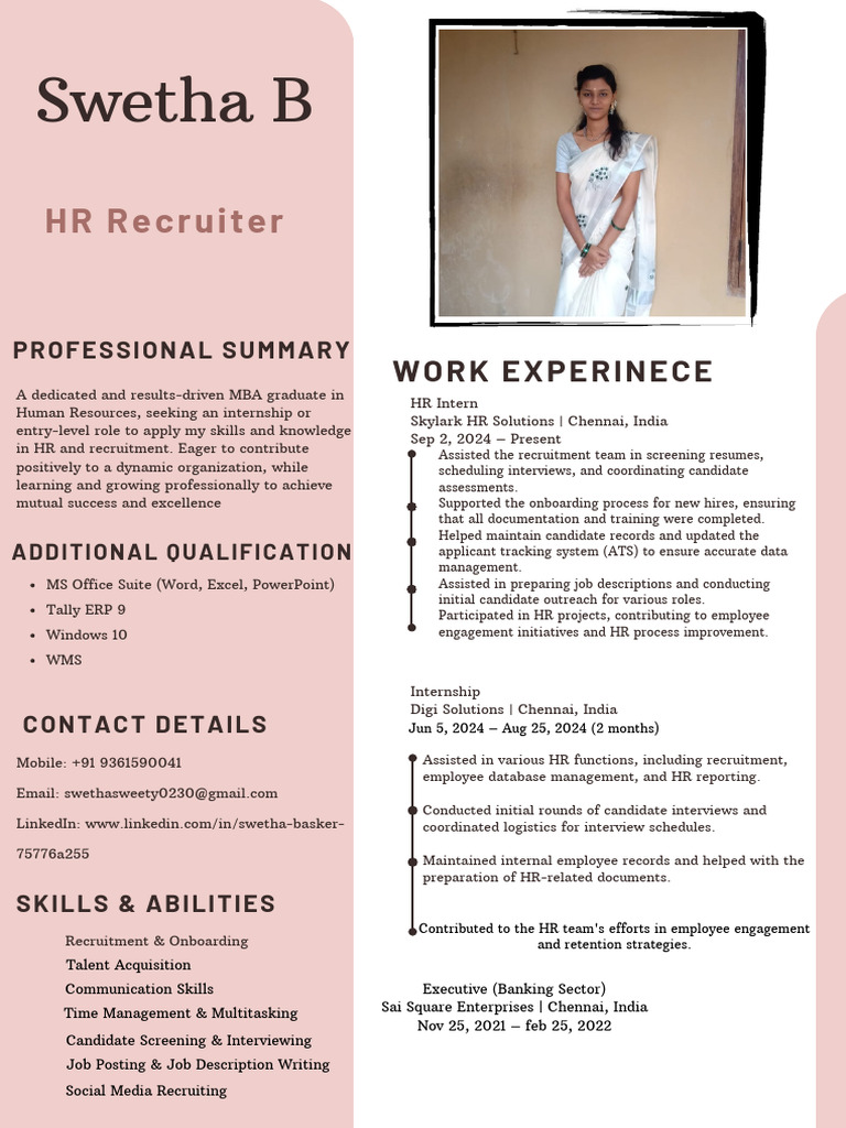 Swetha HR Recruiter Resume | PDF | Recruitment | Résumé