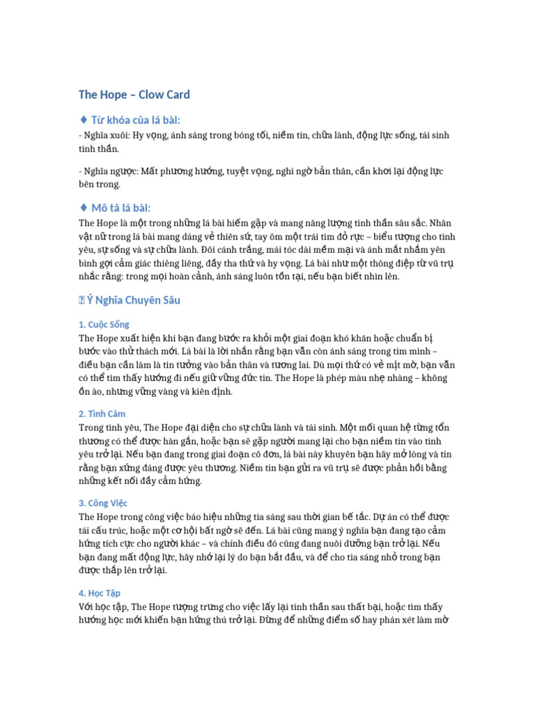 The Hope Clow Card Analysis | PDF