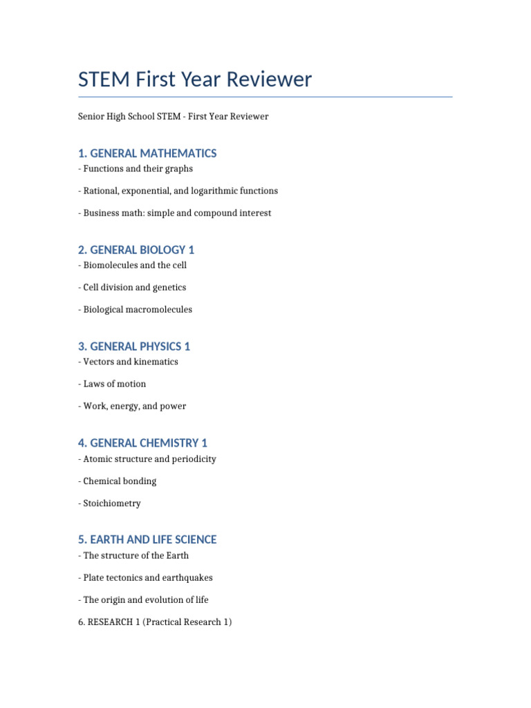 STEM 1st Year Reviewer | PDF