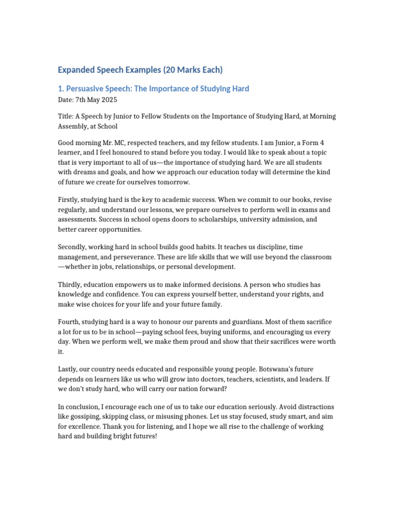 Expanded Speech Examples | PDF