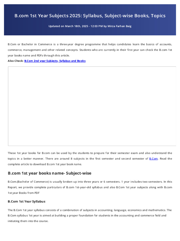 B.Com 1st Year Syllabus & Books 2025 | PDF | Mathematics | Accounting