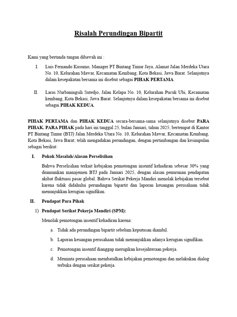 Risalah Perundingan Bipartit PDF | PDF