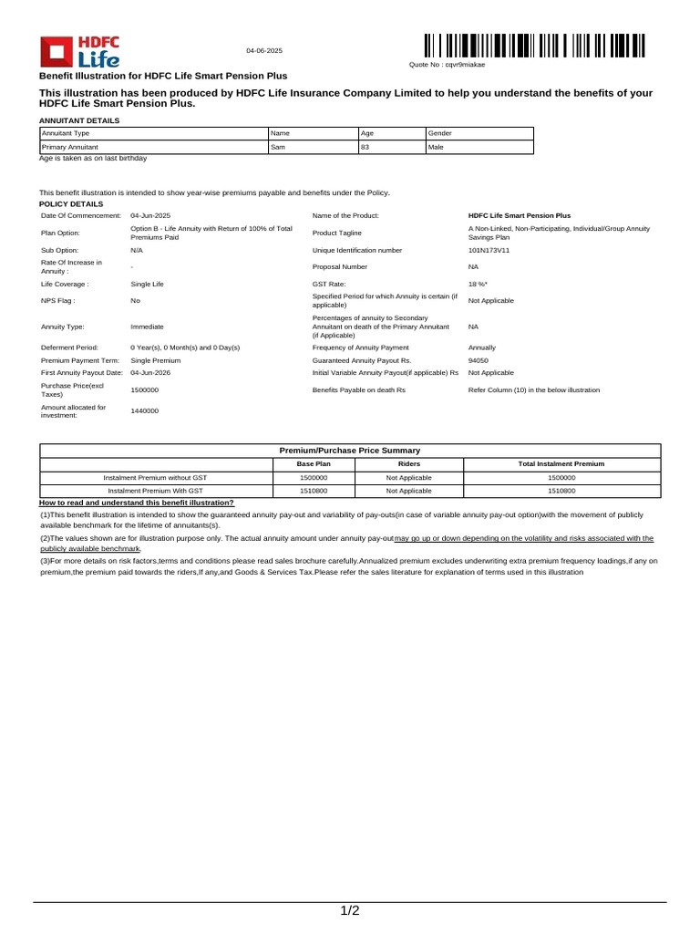 HDFC Life Smart Pension Plus Benefits | PDF | Insurance | Life Annuity