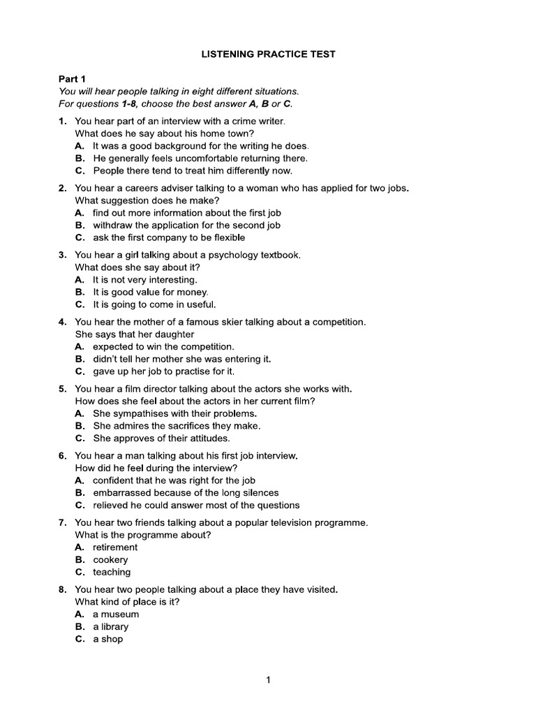 Listening Practice Test | PDF