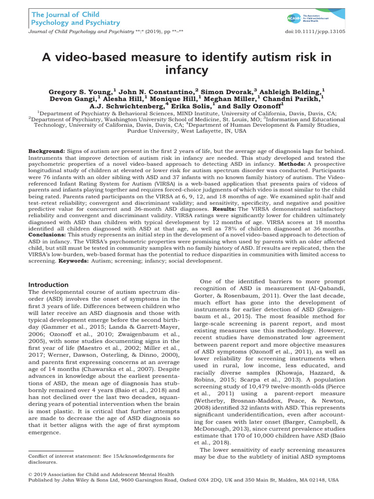 A Video-Based Measure To Identify Autism Risk | PDF | Autism ...