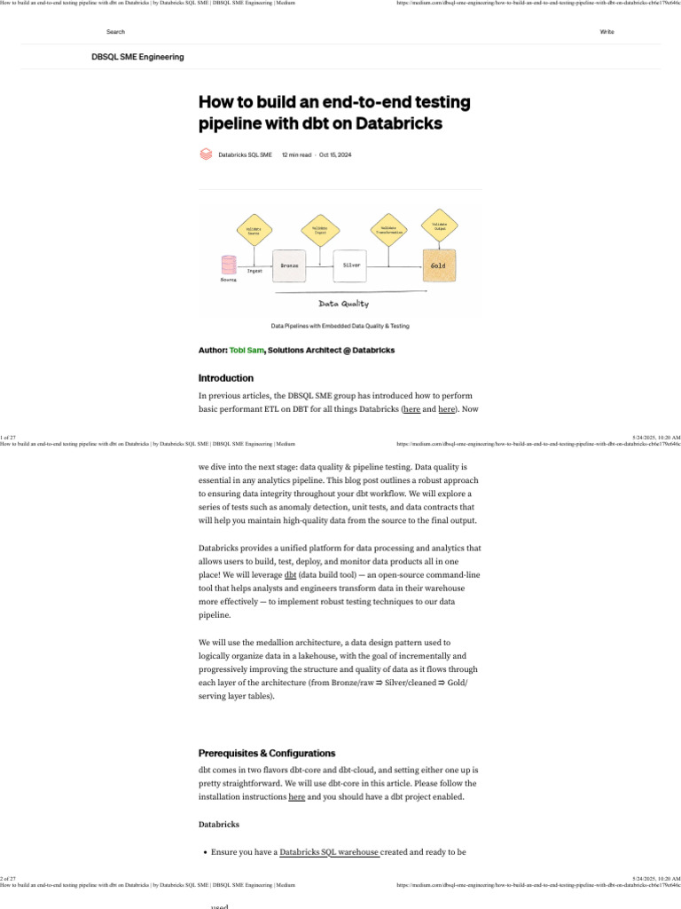 How To Build An End To End Testing Pipeline With Dbt On Databricks By Databricks Sql Sme