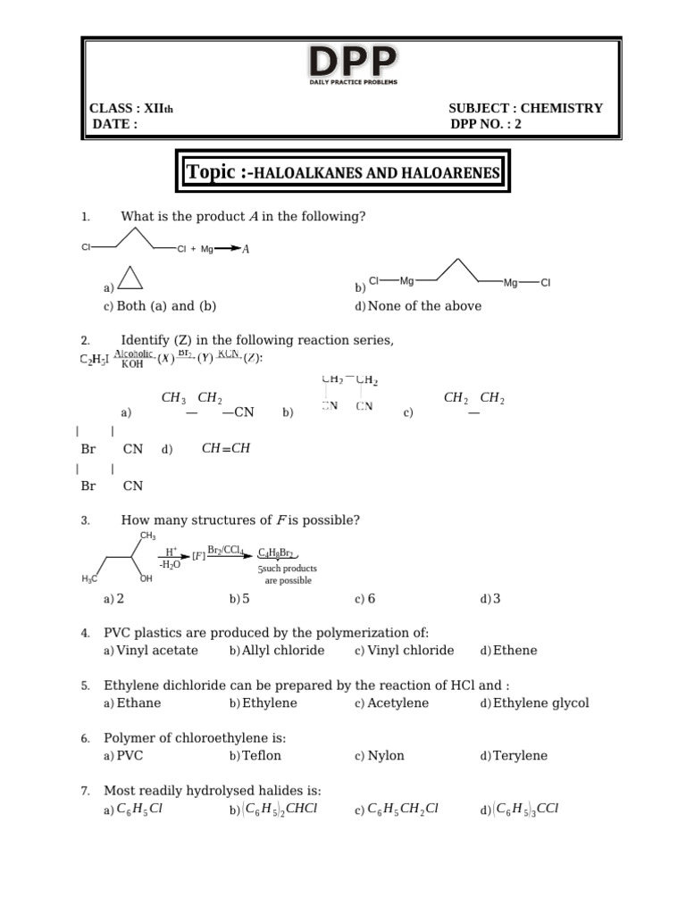 Haloalkanes and Haloarenes Q-2 | PDF | Methyl Group | Chlorine
