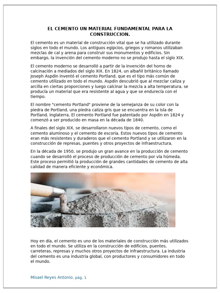 Importancia y Tipos de Cemento en Construcción | PDF | Cemento | Materiales