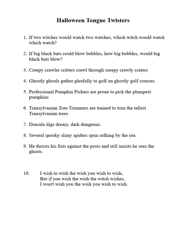 Halloween Tongue Twisters Printable | PDF