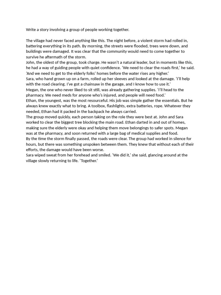 Write A Story Involving A Group of People Working Together | PDF