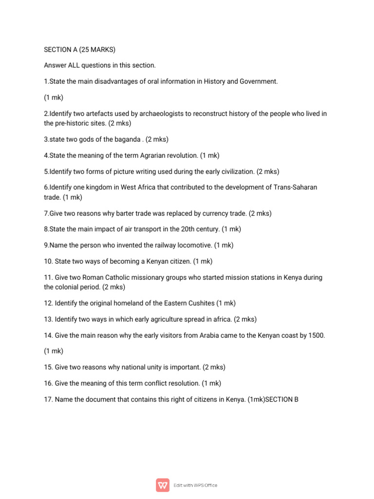 History Form Two WpsOffice | PDF