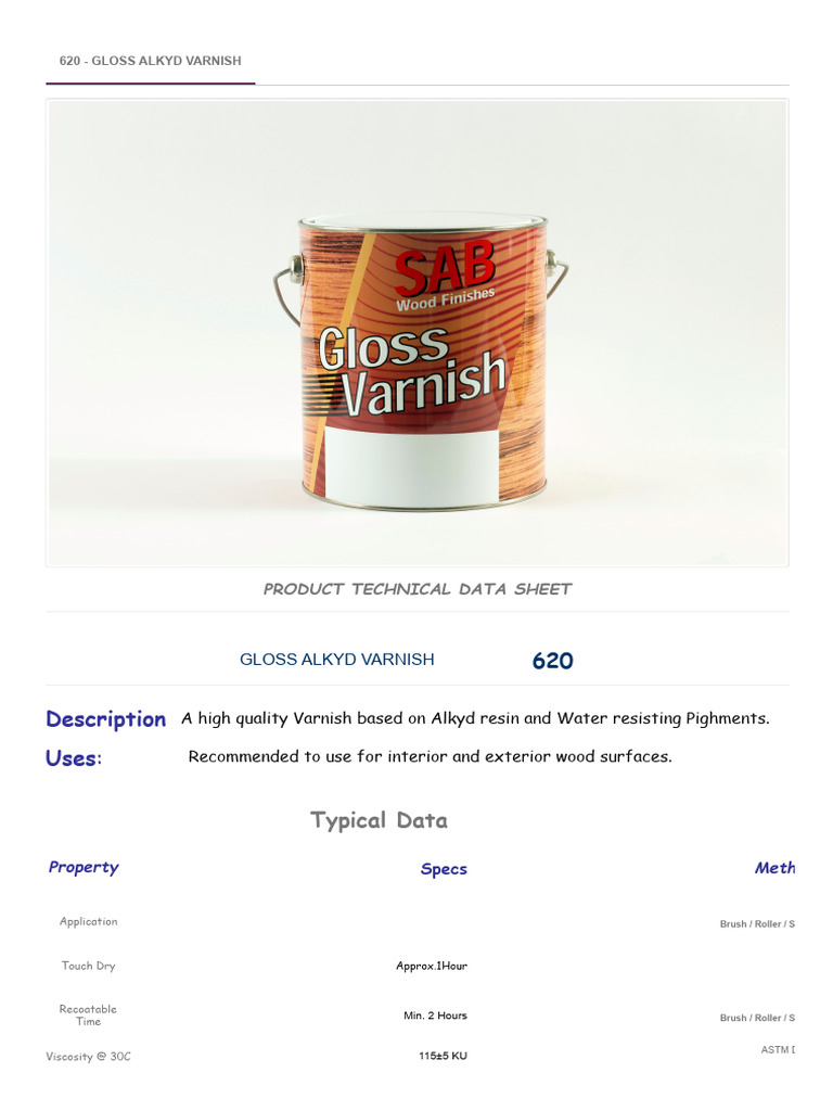 Gloss Alkyd Varnish Technical Data Sheet | PDF
