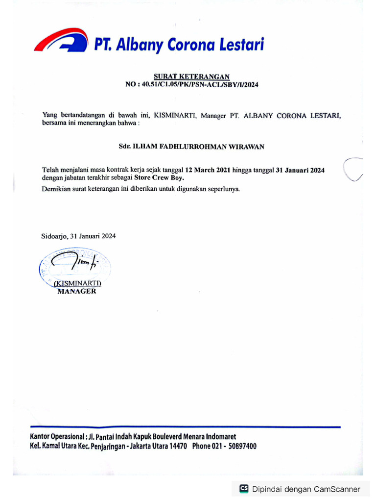 Surat Paklaring PT ACL & PT Indomarco Prismatama Ilham | PDF