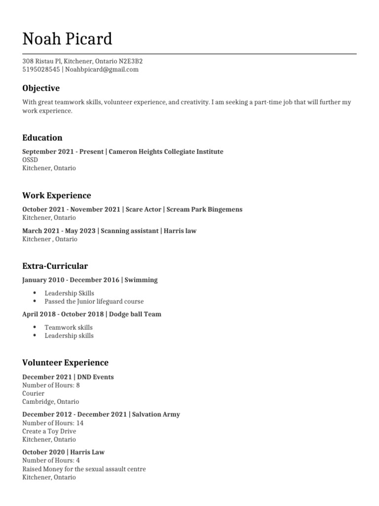 Noah Picard Resume - Noah Picard 2 | PDF