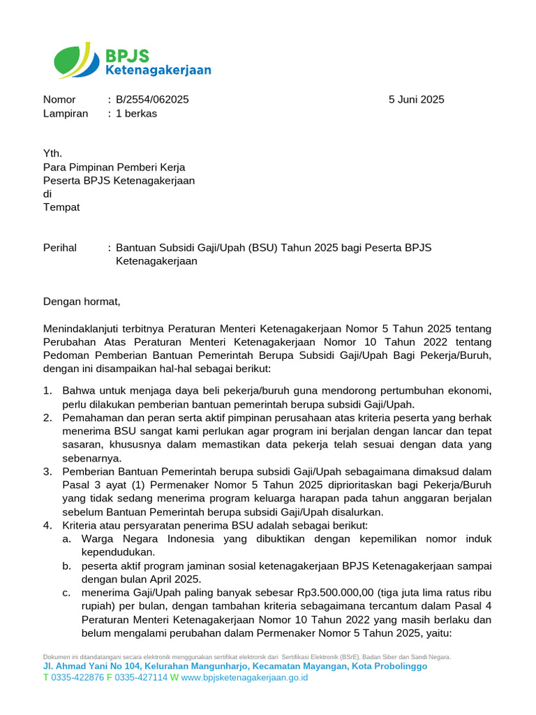 Surat Bsu 2025 | PDF