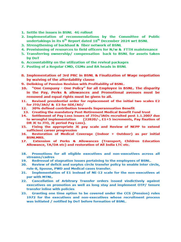 BSNL Employee Demands 250602 130111 | PDF