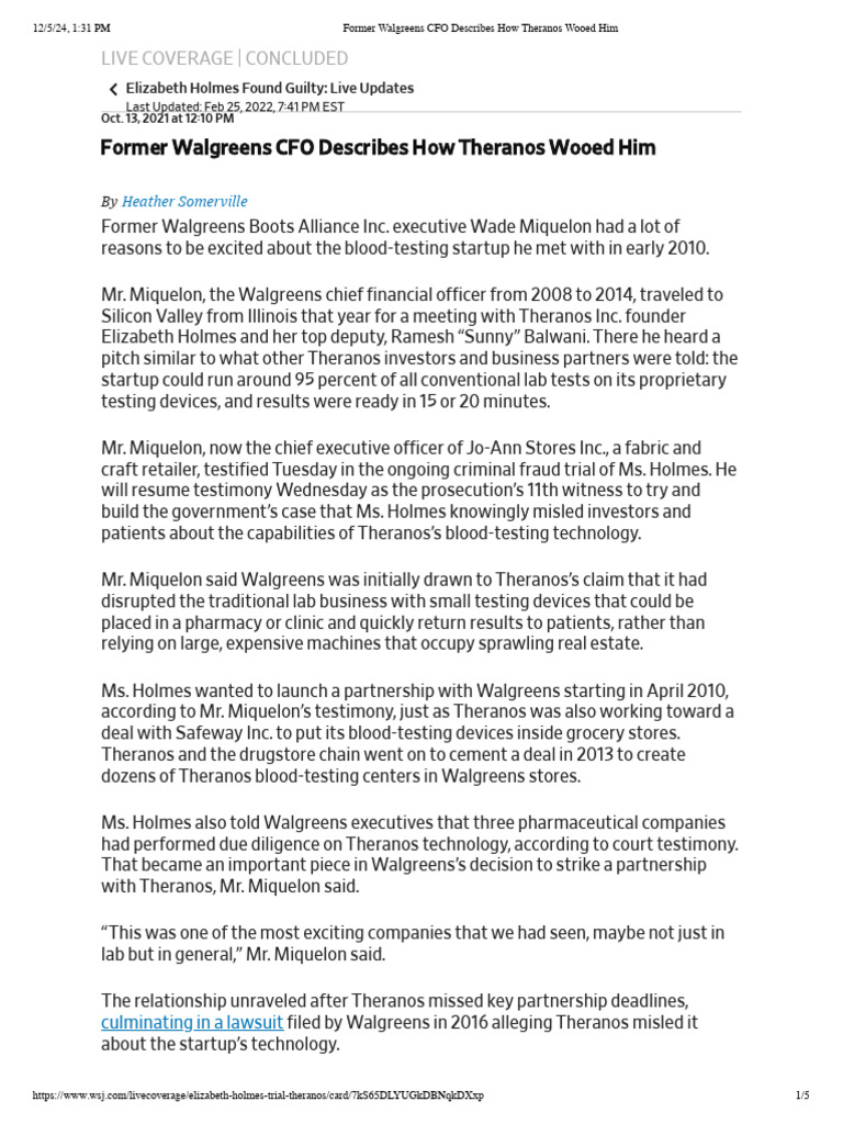 Walgreens CFO Testifies on Theranos Deal | PDF | Companies