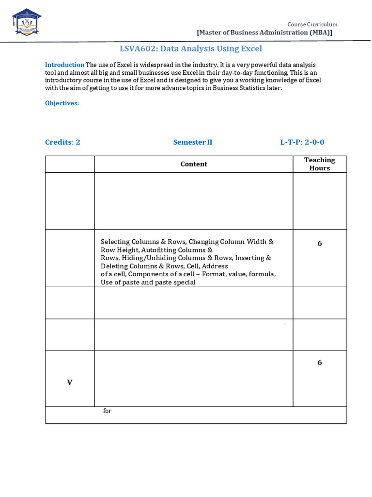 LSVA602-Data Analysis Using Excel | PDF | Microsoft Excel | Software