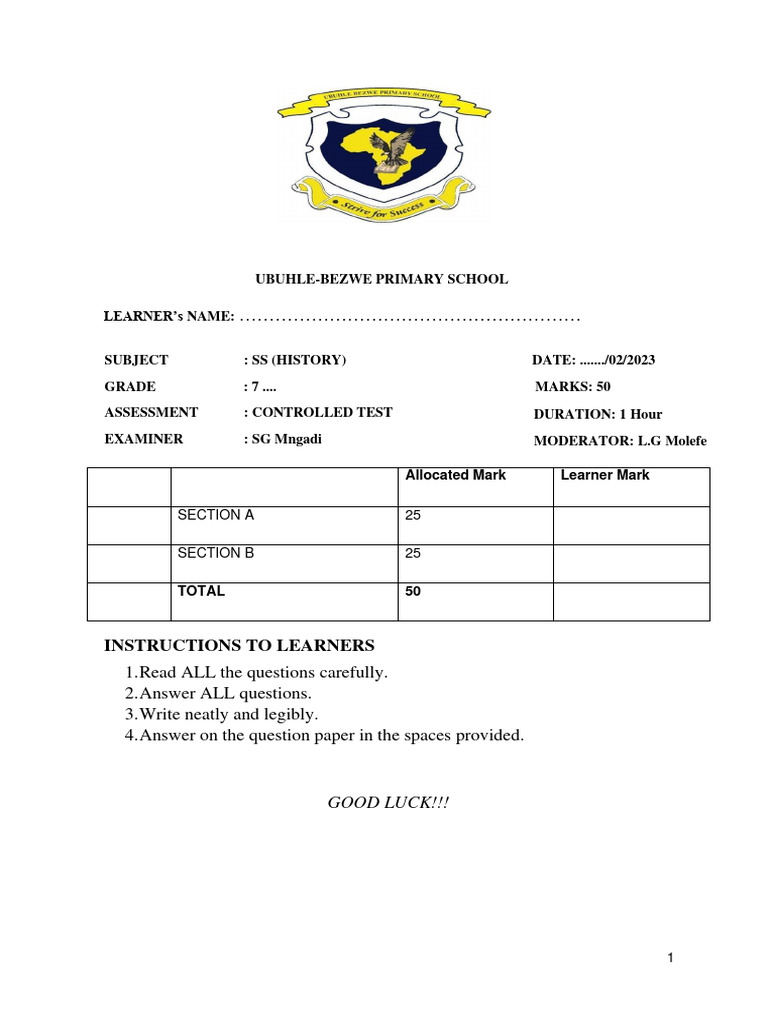 Grade 7 History Term 1 Test 2023 | PDF | Mali | Arabs