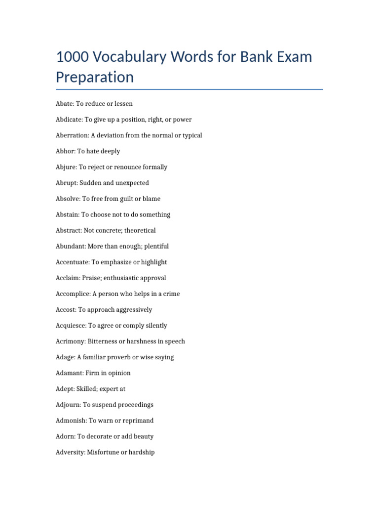 Essential Vocabulary for Bank Exams | PDF