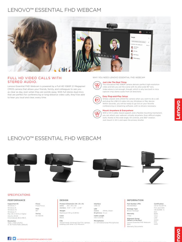 Lenovo Essential FHD Webcam Overview | PDF | Lenovo | Camera
