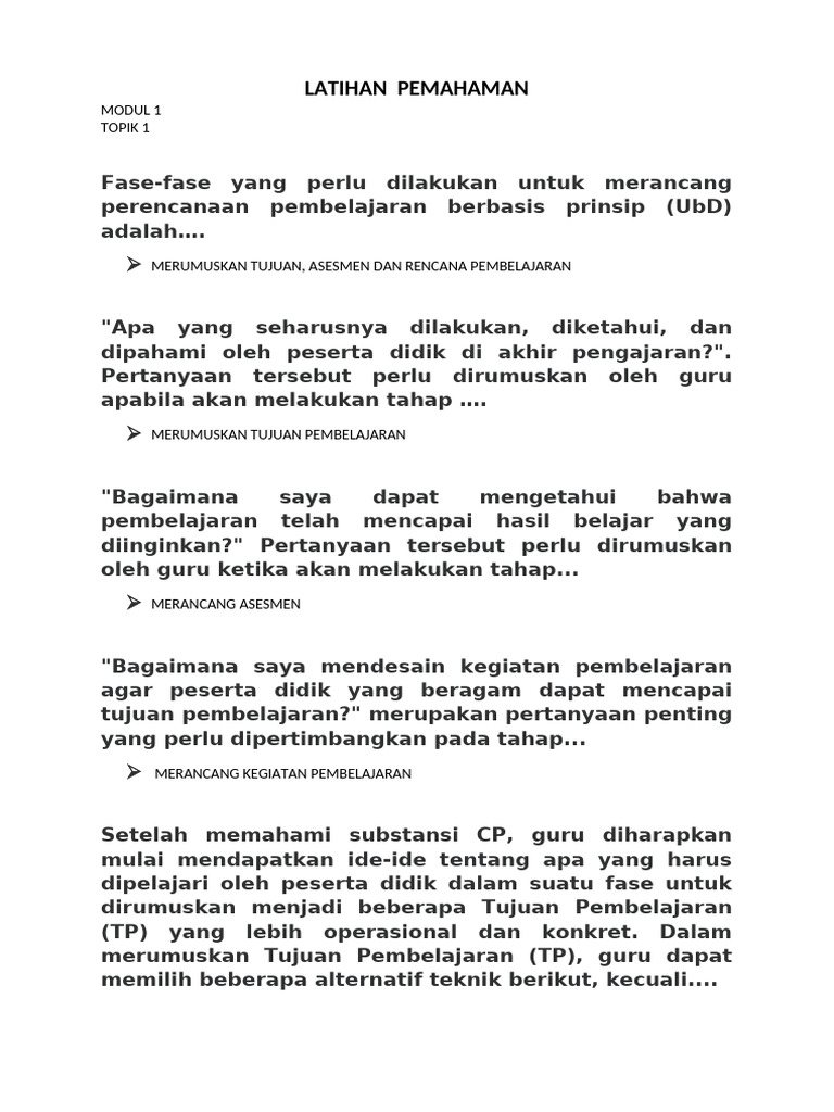 Latihan Pemahaman UBD dalam Pembelajaran | PDF