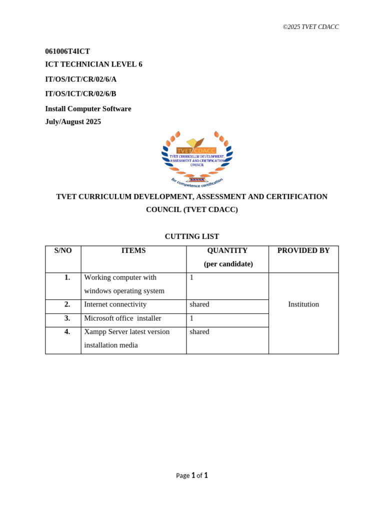 Cutting List Install Computer Software Level 6 | PDF