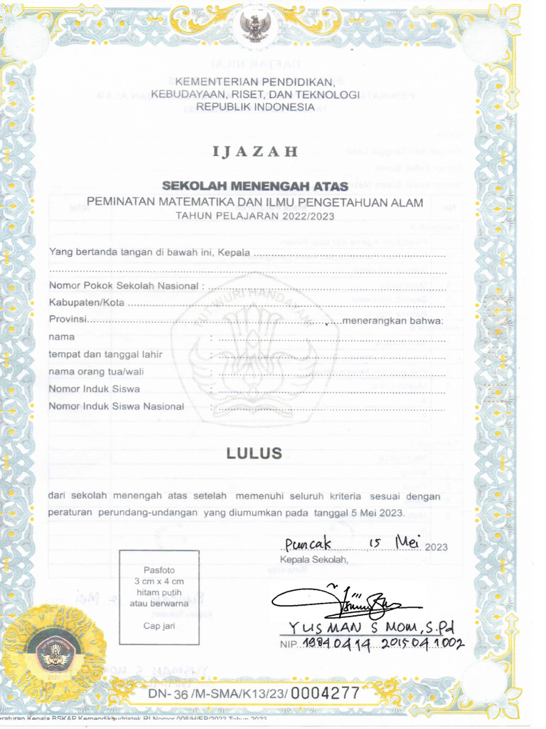 Contoh Cap Ijazah Depan067 | PDF