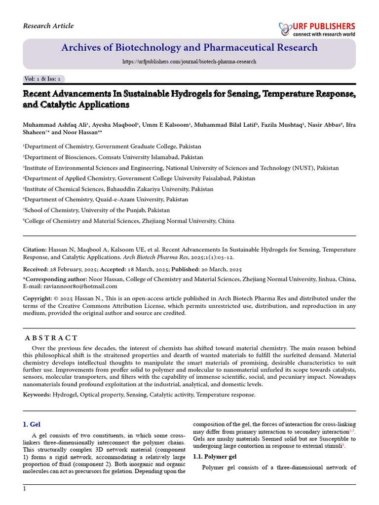 Recent Advancements in Sustainable Hydrogels For Sensing Temperature ...