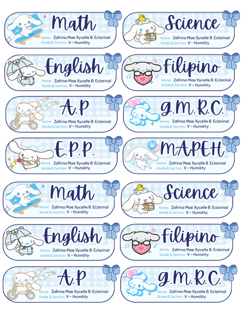 Colorful Illustrative Cute Name Label A4 | PDF