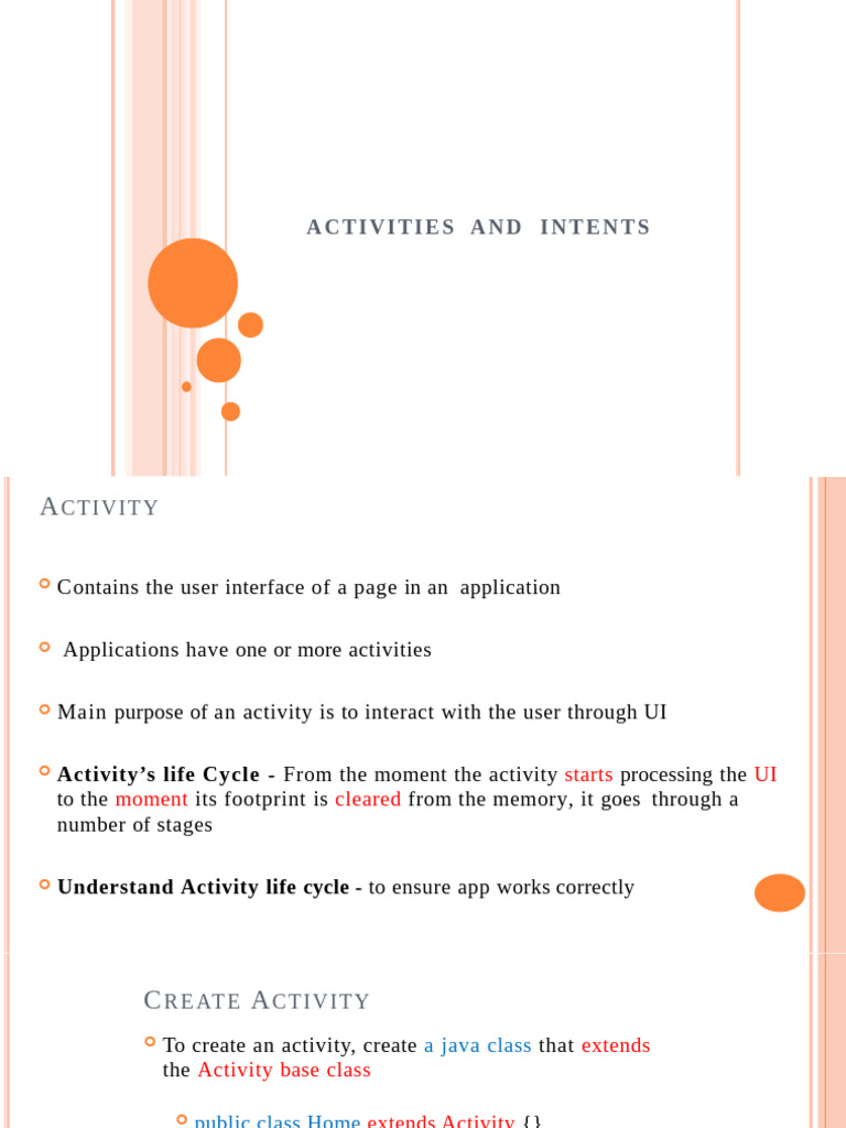 Slides3 Activities Intents | PDF | Android (Operating System) | User Interface