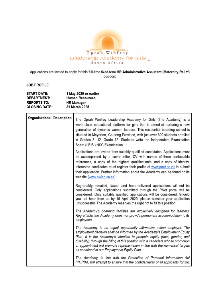 HR Administrative Assistant BB | PDF | Human Resource Management ...