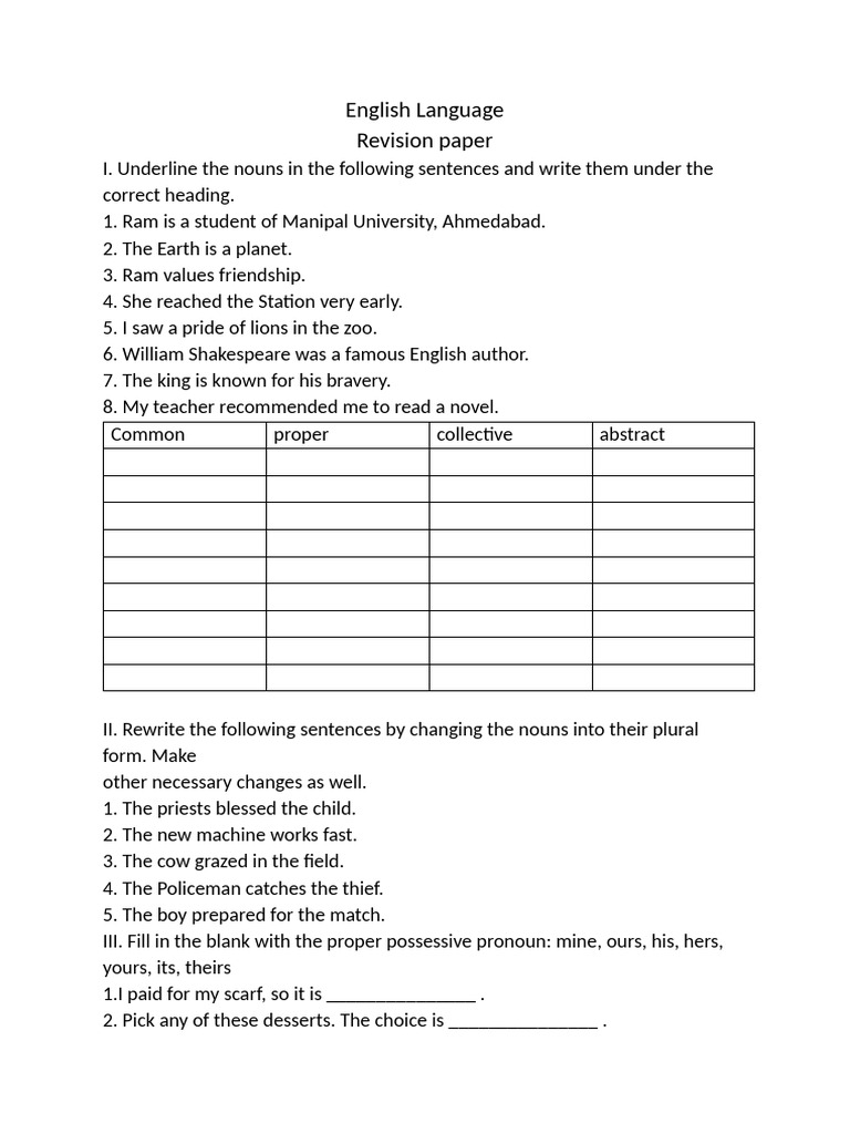 English Language Revision | PDF | English Language | Grammar